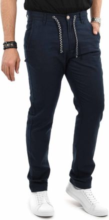 Indicode Herren Stoffhosen (S-5XL) Regular Fit Leinenhosen - 55% Leinen, 45% Baumwolle, Leichte, Atmungsaktive Hosen M&auml;nner - B798 Blau XXXXX-Large