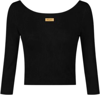 Elisabetta Franchi Femme, Blouses et Chemises, Noir, Taille: 38 FR Openwork Knit Top