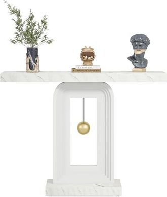Tribesigns Table Console Meuble Entree, 100cm Impression Marbre de Couloir Table Dentrée en Bois avec Base en Forme de Pendule, pour Salon Couloir Entrée