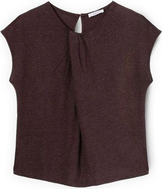 Motivi Femme, Blouses et Chemises, Brun, Taille: 40 FR T-shirt en Lin M&eacute;lang&eacute; avec Drap&eacute;