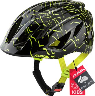 Alpina Alpina PICO - Leichter, Optimal Klimatisierter & Bruchfester Fahrradhelm mit Fliegennetz Für Kinder, optional mit Licht, Black-neon Yellow Gloss, 50-5