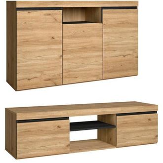 Skraut Home Skraut Home - Set Naturale Wohnzimmer Esszimmer, Beistellm&ouml;bel, Buffet-TV-Schrank 140cm Eiche schwarz nordische