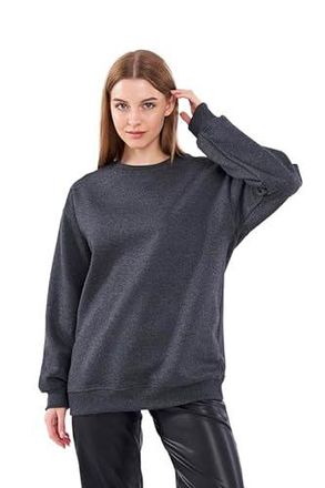 Comeor Sweatshirt pour femme - Pull surdimensionn&eacute; confortable en coton - T-shirt &agrave; manches longues - Pull basique sans capuche - Coupe droite, gris fonc&eacute;, M