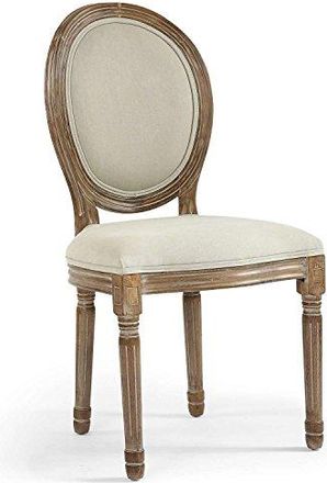 Menzzo Louis XVI Set mit 2 Medaillon Stühlen, Stoffbezug Beige