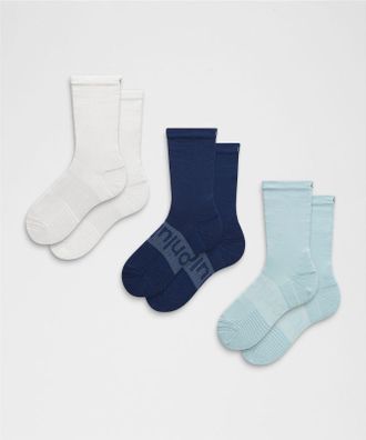 lululemon Power Stride Crew-Socken im 3er-Pack - Gr&ouml;&szlig;e XL in Foam Cloud/Clubhouse Blue/White