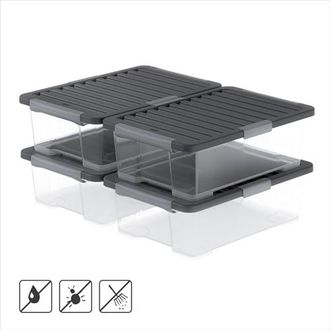 Rotho CORE Pro, Aufbewahrungsboxen 30 l, 4er Set, integrierte Dichtung im Deckel sch&uuml;tzt vor Staub & Feuchtigkeit, verschlie&szlig;bare Griffe, lebensmittelecht, 