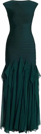 Hérve Léger robe longue Mya à volants - Vert