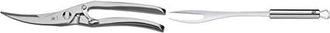 WMF Geflügelschere mit Knochenbrecher 25 cm, Cromargan Edelstahl, Sicherheitsverschluß, spülmaschinengeeignet & Fleischgabel 32 cm Profi Plus Cromargan Ed