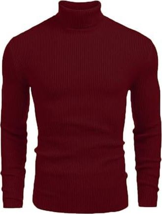 Generic T-shirt décontracté à manches longues pour homme - Col roulé - Coupe ajustée - Pull chaud à col roulé - T-shirt à col roulé - Couleur unie - Pull tric