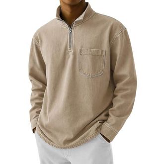 Generic T-shirt &agrave; manches longues pour homme et adulte avec poche, t-shirt de sport &agrave; fermeture &eacute;clair, pull &agrave; revers grande taille, t-shirt d&eacute;contract&eacute; confo