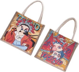 IFUNDOM Lot de 2 Paquet Fourre-Tout en Toile Imprim&eacute;e Style Op&eacute;ra de P&eacute;kin Paquet &agrave; Main Chinois Color&eacute; L&eacute;ger et Spacieux pour Femme Shopping et Voyage Motifs