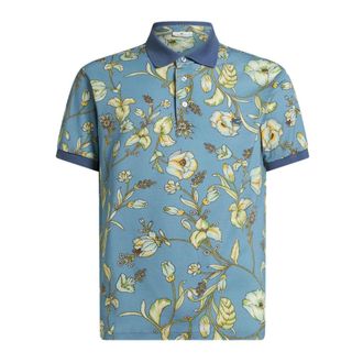 Etro Bedrucktes Poloshirt mit kurzen &Auml;rmeln - - Tops - Herren - Blau - XL
