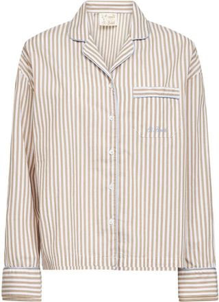 MC2 Saint Barth Femme, Blouses et Chemises, Beige, Taille: 36 FR Stripes V Piping Shirt