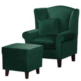 Maison Belfort home24 Ohrensessel Gr&uuml;n Samt Ravi mit Hocker 80 x 95 x 78cm