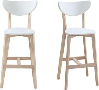 Miliboo Barhocker skandinavisch Wei&szlig; und Holz 65cm 2er-Set LEENA