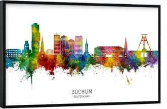 artboxONE Poster mit schwarzem Rahmen 45x30 cm St&auml;dte Bochum Germany Skyline txt - Bild Bochum bunt City