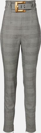 Balmain Pantalon ajust&eacute; &agrave; carreaux en laine m&eacute;lang&eacute;e