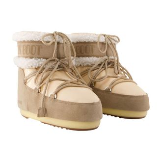 Moon Boot Womens Icon Low Pearly Plus Ankle Boots - Moon Leather Beige Cowhide Shoes Ankle-Boots