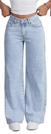Generic Jean Y2k brod&eacute; avec noeud pour femme - Jambe droite - Pantalon boyfriend taille haute - Pantalon long ample - Pantalon amincissant, bleu clair, XXL