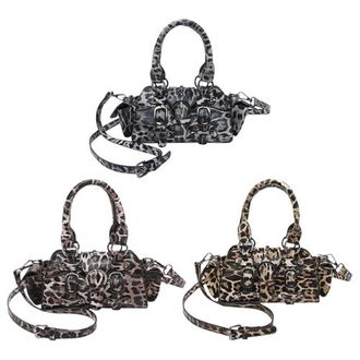 Generic Sac &agrave; bandouli&egrave;re clout&eacute; en cuir PU avec fermeture &eacute;clair Motif l&eacute;opard Noir