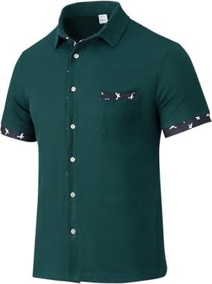 Generic Chemise hawa&iuml;enne pour Homme - &Eacute;t&eacute; Loisirs Manches Courtes Coupe Droite Basic de Plage boutonn&eacute;e Imprim&eacute; hawa&iuml;en daffaires p&ecirc;che l&eacute;g&egrave;re
