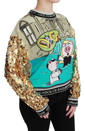 Dolce & Gabbana Womens Year Of The Pig Sequined Top Sweater Cotton