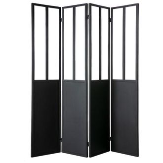 Miliboo Paravent 4 Fl&uuml;gel aus Metall Schwarz und Glas rack