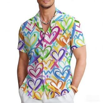 Generico Chemise imprim&eacute;e d&eacute;contract&eacute;e &agrave; manches longues boutonn&eacute;e pour la Saint-Valentin 2026, multicolore, XXL