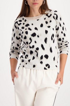 Monari Rundhalspullover Pullover Leo Jacquard Regular fit mit doppeltem Rundhalsausschnitt