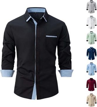 Generic Chemise pour homme, coupe ajust&eacute;e, manches longues, boutonni&egrave;re, chemise de loisirs, poche de poitrine, polo, vintage, chemise de travail l&eacute;g&egrave;re, cont