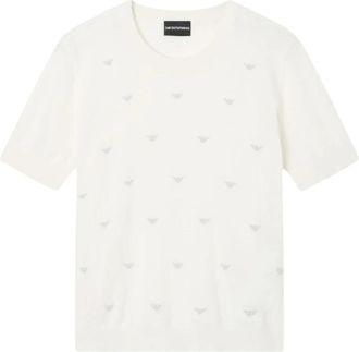 Emporio Armani Femme, Pulls, Blanc, Taille: 38 FR Pull avec broderie int&eacute;grale de micro-aigles