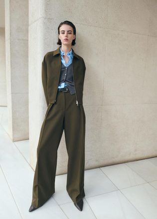 Mango Gerade Hose mit G&uuml;rtel khaki - Damen - 34 - MANGO