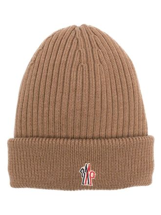 Moncler bonnet en laine à logo brodé - Marron