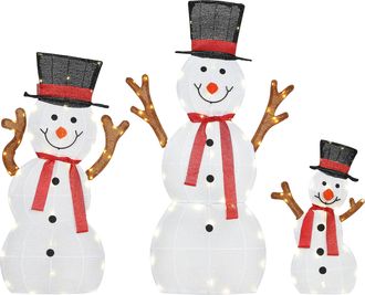 OUTSUNNY 3-teilige Weihnachtsdeko Schneemann-Familie 91,5 cm mit LED Licht Weihnachtsfigur, Weihnachtsdekoration mit Stahlrahmen, Spannbändern Weihnachtsbeleuc