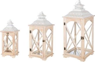 Gilde 3er Set Laternen Fresno aus Holz - naturfarben - dekorative Beleuchtung f&uuml;r Innenr&auml;ume - 3 Gr&ouml;&szlig;en - Kerzenleuchter