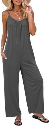 Generic Combinaison d&eacute;contract&eacute;e ample sans manches avec bretelles spaghetti style boh&egrave;me &agrave; jambes larges avec poches, v&ecirc;tements de vacances &agrave; la plage pour f