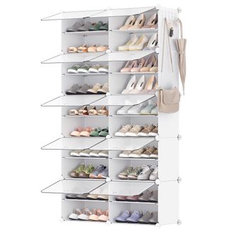 Songmics Schuhregal, Schuhschrank, f&uuml;r Garderobe und Eingangsbereich, anpassbar, 10 F&auml;cher, f&uuml;r bis zu 40 Paar Schuhe, wolkenwei&szlig;-transparent LPC035W01