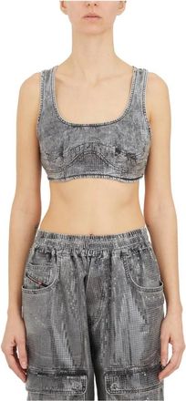 Diesel Femme, Tops, Gris, Taille: 38 FR Embellished Denim Bustier Top