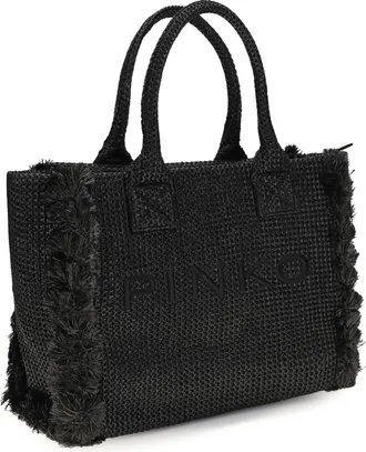 Pinko Raffia with Fringed Details Tote Bag - Black