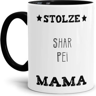 Tassendruck Hunde-Tasse Stolze Shar Pei Mama Geschenkidee f&uuml;r das Frauchen/Mug/Cup/Becher/Innen & Henkel Schwarz
