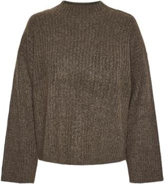 Pieces Pctulle Ls High Neck Knit Pwp BC, Morel, M Femme
