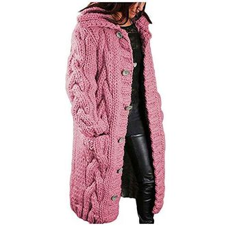 Generic Cardigan en tricot torsad&eacute; pour femme | Cardigan long et &eacute;pais surdimensionn&eacute; avec capuche ample &agrave; manches longues en tricot c&ocirc;tel&eacute; ouvert sur le deva