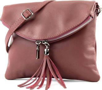 modamoda.de T07 / T139 Damen Leder Umh&auml;ngetasche, Klein, 2 Modelle, handmade in Italy, Farbe:T139 Altrosa