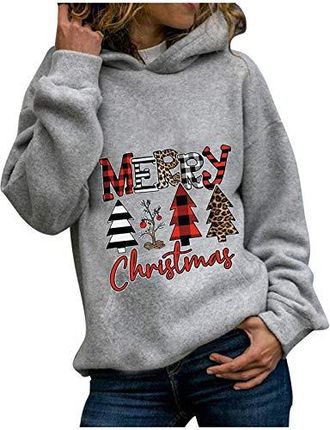 Generic Pull &agrave; capuche ample &agrave; manches longues et col rond pour femme, gris, XXL