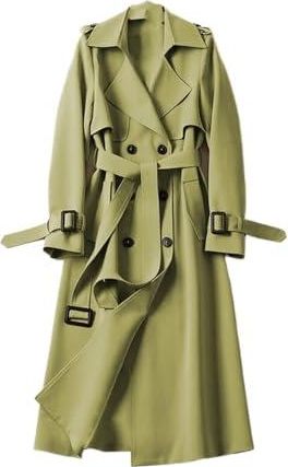 Generic Trench-Coat de printemps classique for femmes, manteau Long &agrave; Double boutonnage avec ceinture, v&ecirc;tements dext&eacute;rieur l&eacute;gers(Green01,XXL)