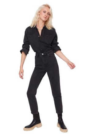 Trendyol Damen Trendyol -Hohe Taille Mom Jeans, Schwarz, 32 EU