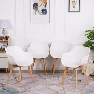 Eggree Eggree - Lot de 4 Chaises Salle à Manger Fauteuils Scandinave de Cuisine avec Pieds en Bois de Hêtre Massif Blanc
