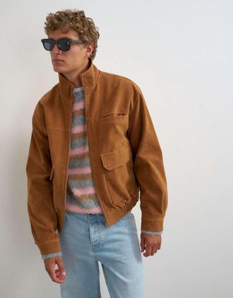 Topman bomber coupe relaxed, col montant, double zip, camel-Marron