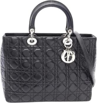 Dior Pre-owned Sac &agrave; main Lady Dior Grand Mod&egrave;le en cuir - Femme - Pre-owned - Noir - Taille: ONE Size