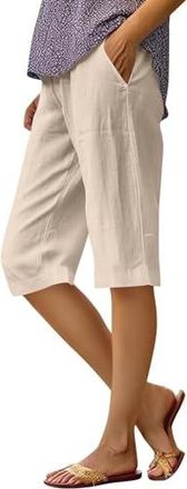 Generic Short en coton et lin pour femme - Taille &eacute;lastique - Coupe ample - Avec poches - Longueur genou - Pantalon de plage d&eacute;contract&eacute; et l&eacute;ger, beige, XXL